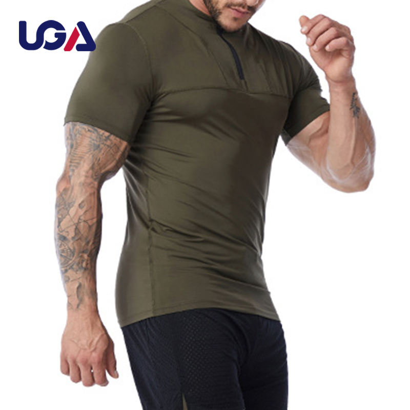 Oversized Gym Front Zipper Fitting Short Sleeve Compressed Build Up Men ...