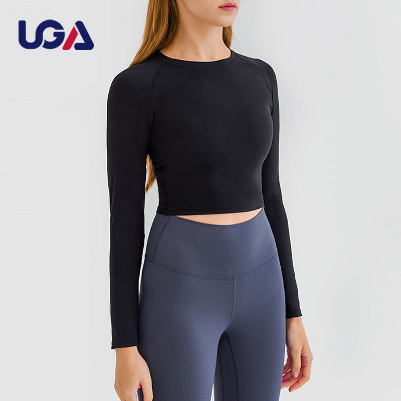 Workout Training Compression Gym Women Sport Long Sleeves Crop Top - uga